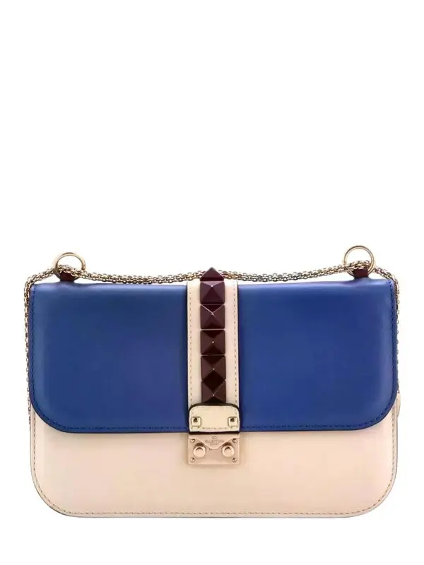 Valentino Garavani Glam Lock Leather Medium Shoulder Bag - Blue