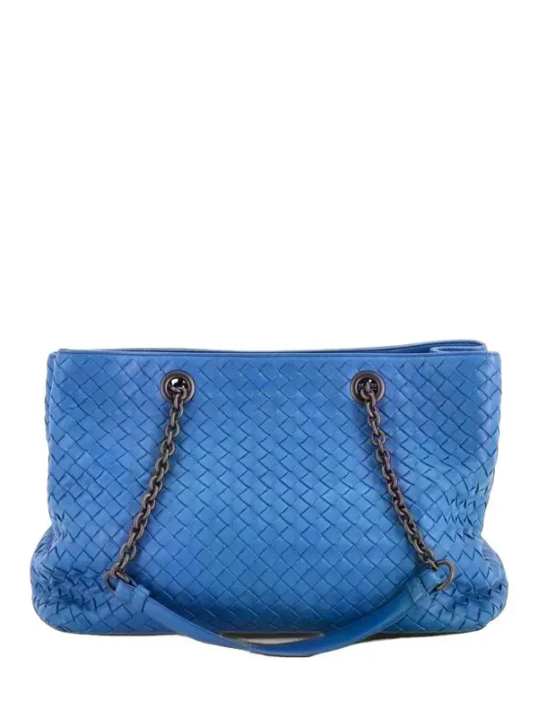 Bottega Veneta Double Chain Intrecciato Nappa Medium Tote Bag - Blue