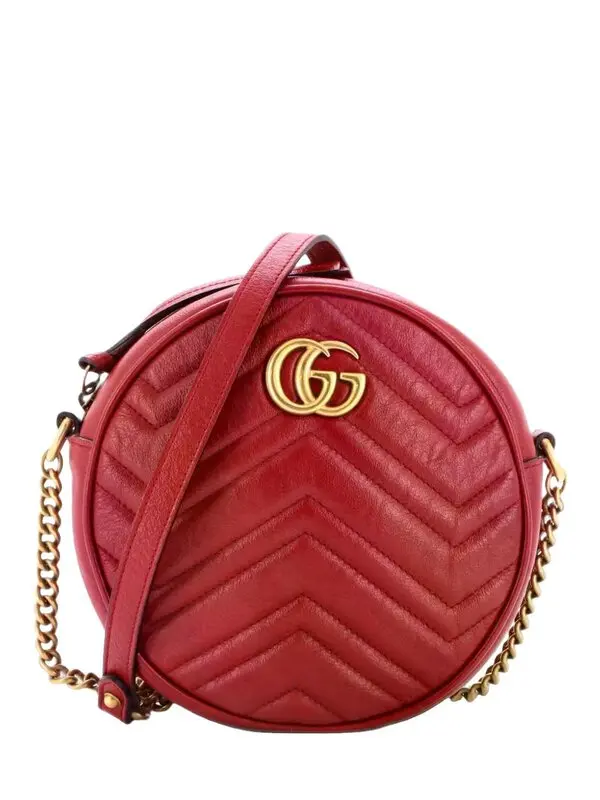 Gucci Gg Marmont Round Shoulder Bag Matelasse Leather Mini Crossbody Bag - Red