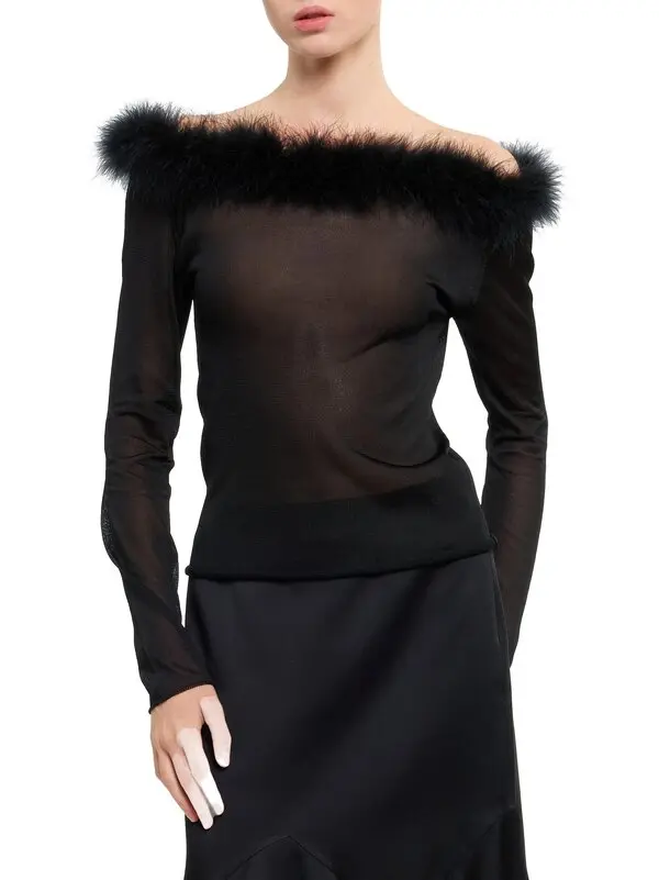 Elie Saab Feathered Knit Top - Black
