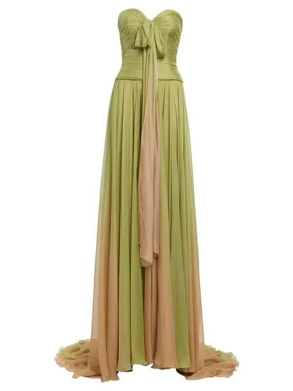 Elie Saab Gradient Chiffon Maxi Dress - Green