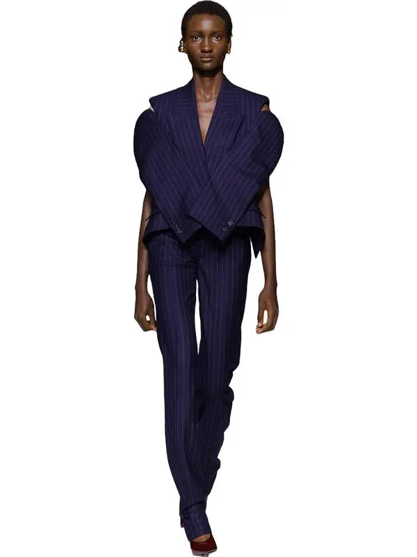 Givenchy Striped Wool Cigarette Pants - Navy