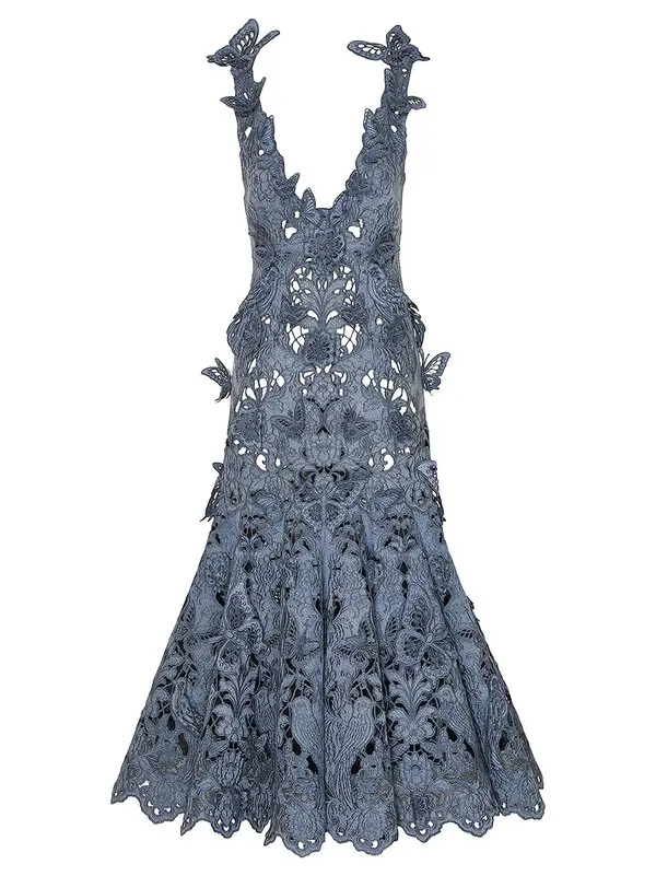 Zimmermann Becoming Embroidered Leather Maxi Dress - Blue