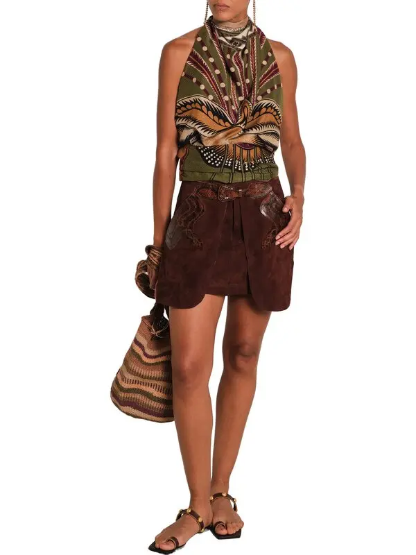 Johanna Ortiz Secret Of The Mountain Leather Mini Skirt - Brown