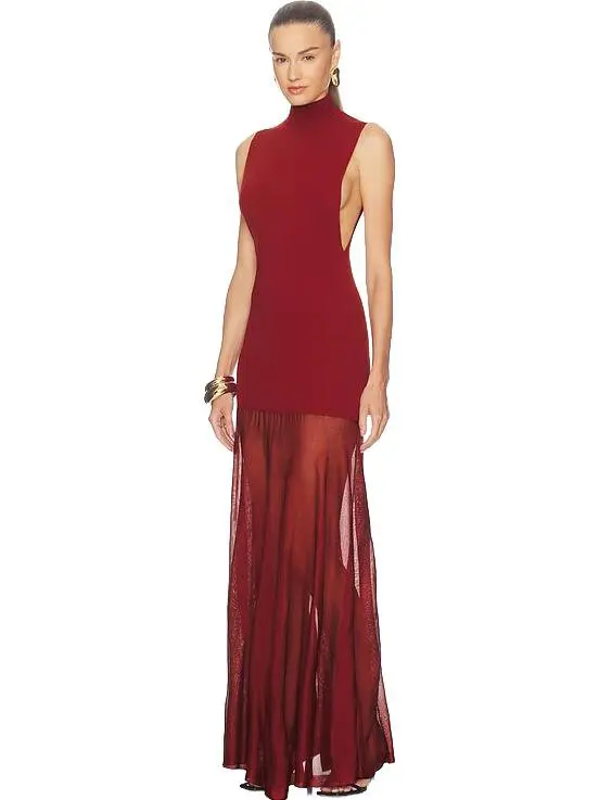 SRG Kera Mock Neck Knit Gown In Red - Deep Red