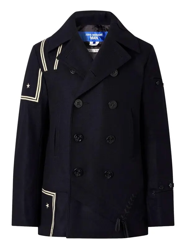 Junya Watanabe Double-breasted Appliquéd Wool-blend Felt Coat - Navy