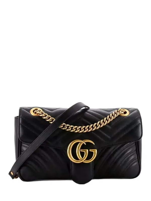 Gucci Gg Marmont Flap Bag Matelasse Leather Small Crossbody Bag - Black