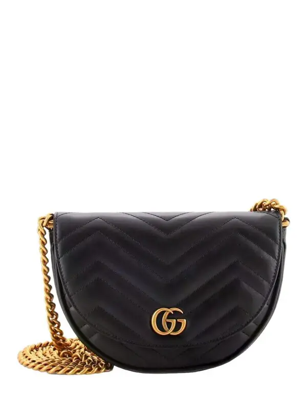 Gucci Gg Marmont Half Moon Flap Matelasse Leather Mini Crossbody Bag - Black