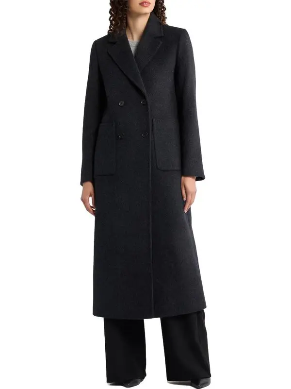 Vince Long Double Breasted Wool & Cashmere Blend Maxi Coat - Charcoal