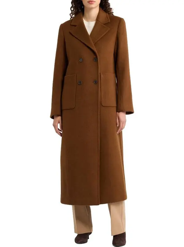 Vince Long Double Breasted Wool & Cashmere Blend Maxi Coat - Vicuna