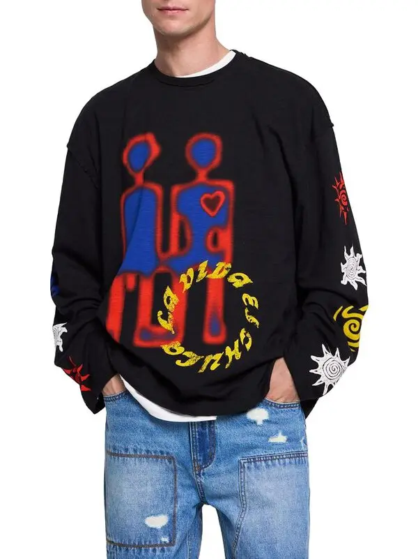 Desigual Graphic Long Sleeve T-shirt - Black
