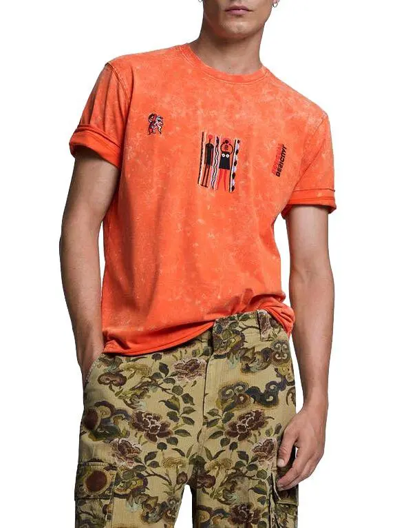 Desigual Embroidered Cotton T-shirt - Orange