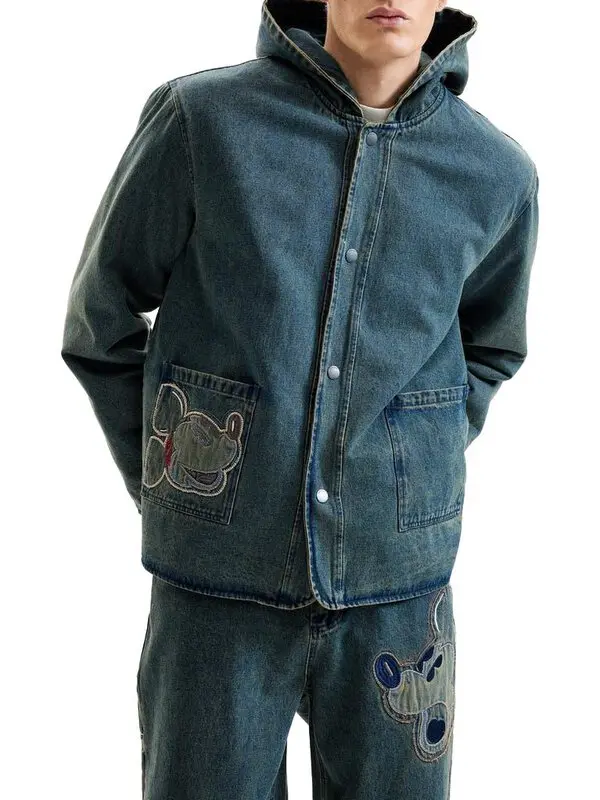Desigual Mickey Mouse Hooded Denim Jacket - Medium Blue