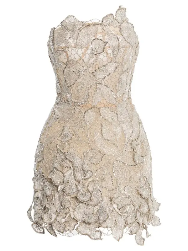Oscar De La Renta Floral Threadwork Mini Dress - Silver