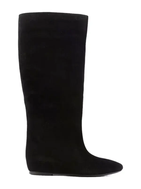 PRETTY LOAFERS Middy Calf Suede Wedge Boots - Black