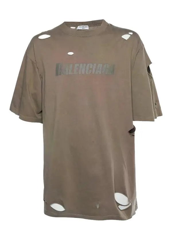 Balenciaga Logo Graphic Distressed T-shirt - Neutrals