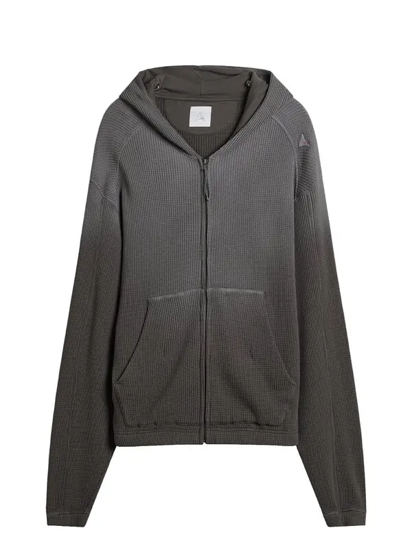 ROA Bee Sun Faded Organic Waffle Zip Hoodie - Graphite
