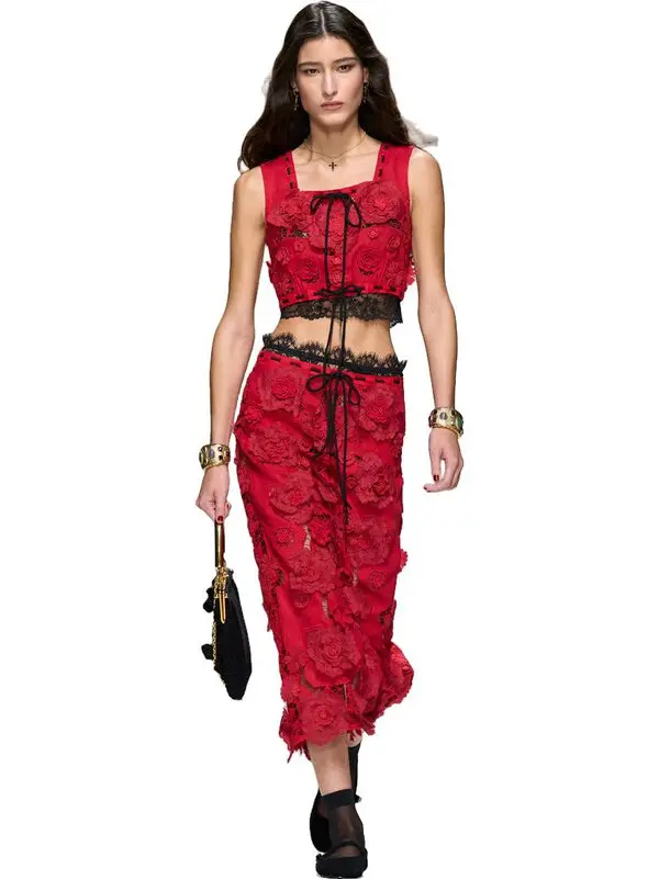 Dolce & Gabbana Embroidered Linen Top - Red
