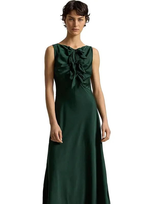Ralph Lauren Bow-detail Satin Dress - Basic Forest
