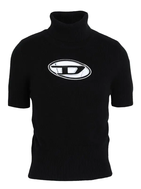 DIESEL® Solid Short-sleeve High-neck Knit Top - Black