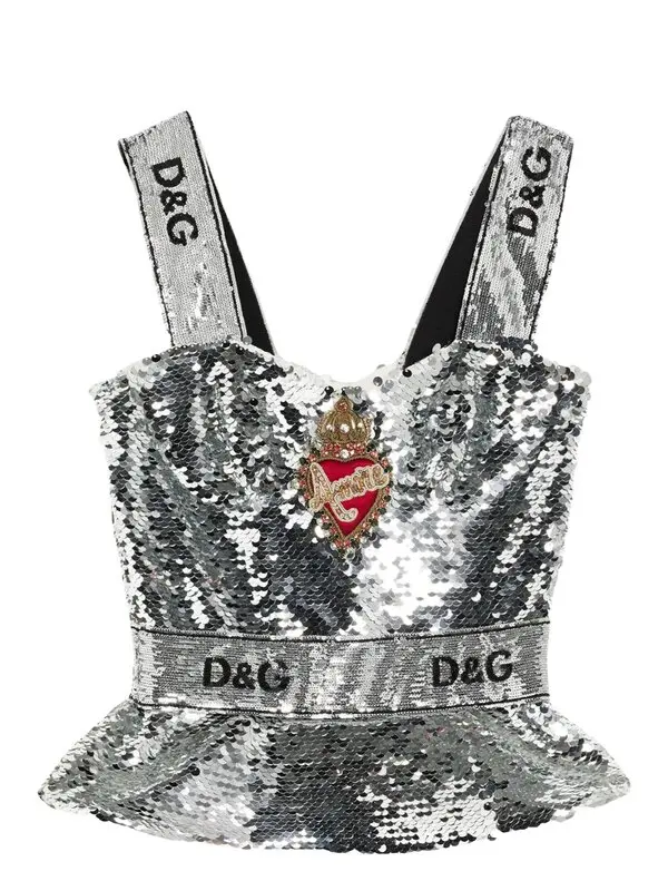 Dolce & Gabbana Sleeveless Sequin Top - Silver