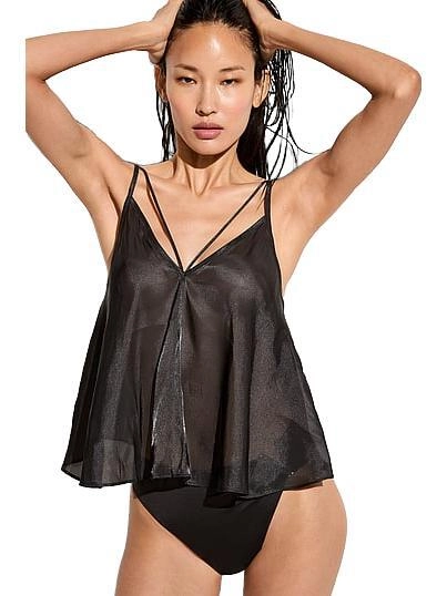 Victoria's Secret Swim Beachwear Iridescent Chiffon Strappy Tank Top - Black