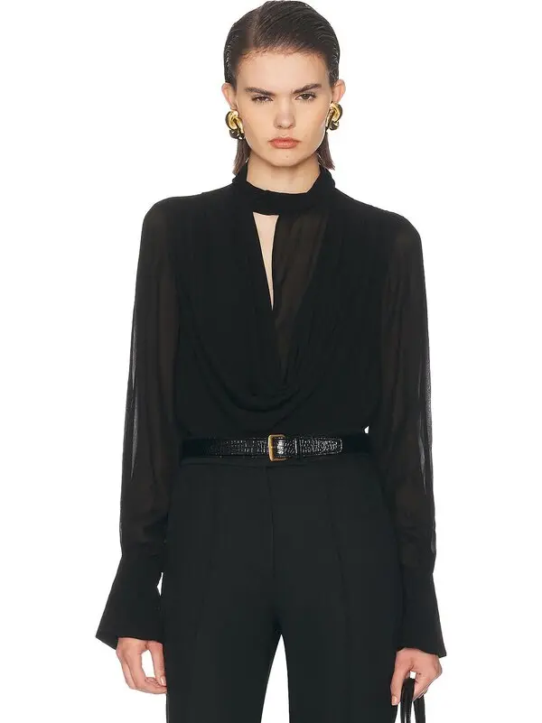 NICHOLAS Amara Double Layer Cowl Neck Blouse - Black