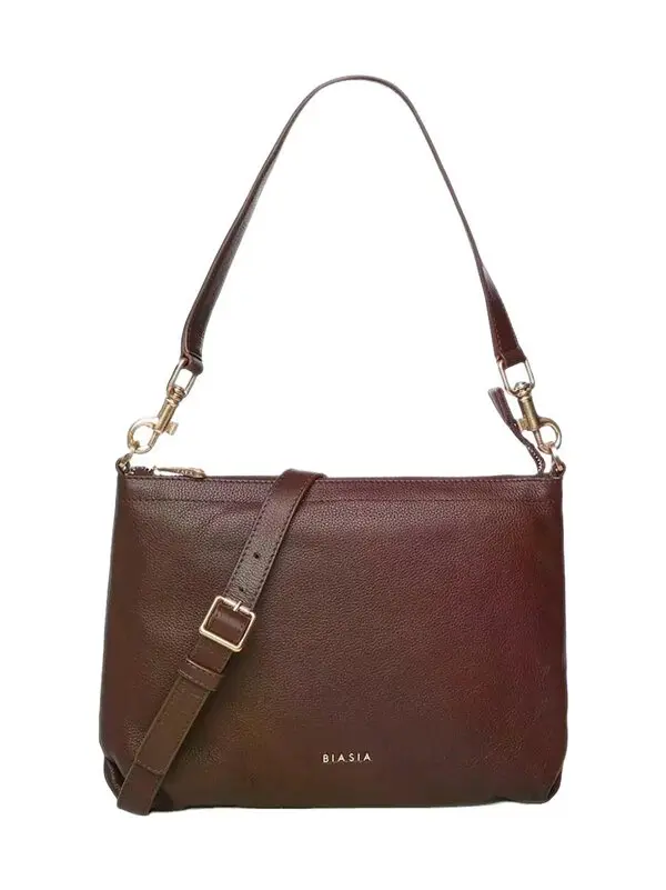BIASIA Logo-plaque Pebbled Leather Shoulder Bag - Brown