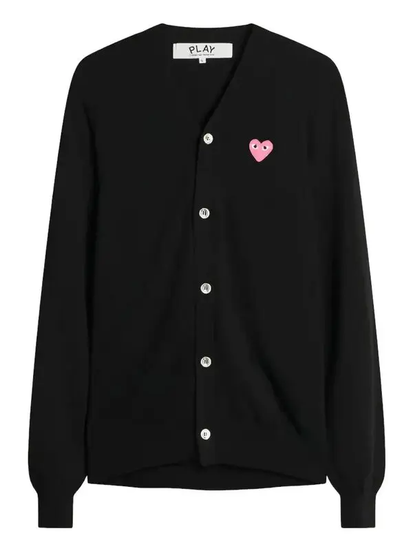 Play Comme Des Garcon Logo-patch V-neck Cardigan - Black