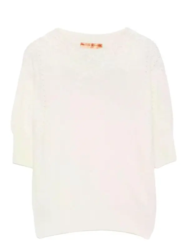 Ermanno Scervino Lace-trimmed Short-sleeve Sweater - Neutrals