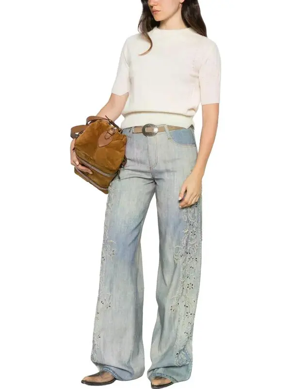 Ermanno Scervino Lace-trimmed Short-sleeve Sweater - Neutrals