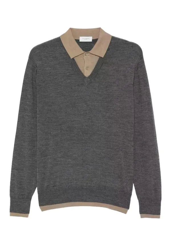 PAOLO PECORA Layered-effect Long-sleeve Polo Shirt - Grey