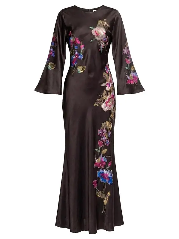 TANTRA SPAIN SL Maxi Dress With A Japanese Floral Print And A Round Neckline - Black