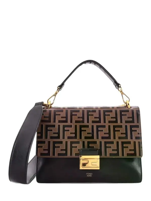 Fendi Kan U Zucca Embossed Leather Medium Shoulder Bag - Black