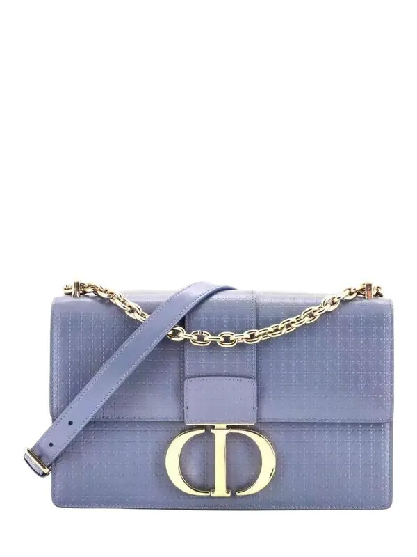 Dior 30 Montaigne Chain Flap Bag Micro Cannage Metallic Calfskin Crossbody Bag - Blue
