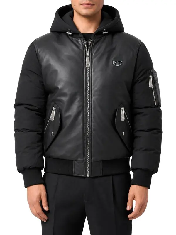 Philipp Plein Quilted Puffer Jacket With Hood And Hexagon Logo Patch - Black