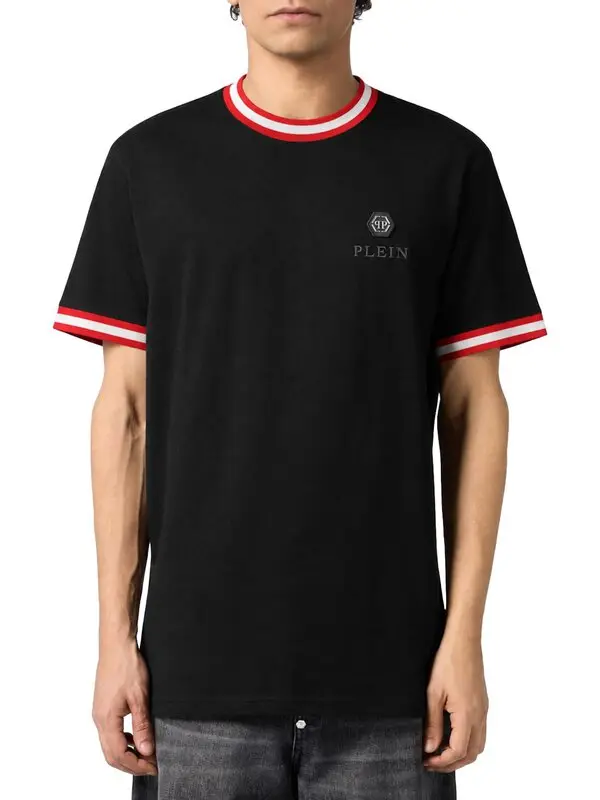 Philipp Plein Hexagon Logo Cotton T-shirt With Contrast Trims - Black