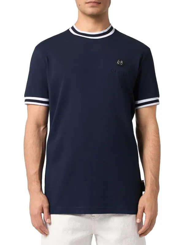 Philipp Plein Hexagon Logo Cotton T-shirt With Contrast Trims - Blue