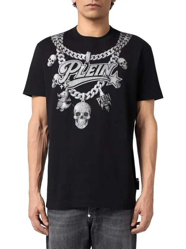 Philipp Plein Slim Fit Contrast Skull Print Cotton T-shirt - Black