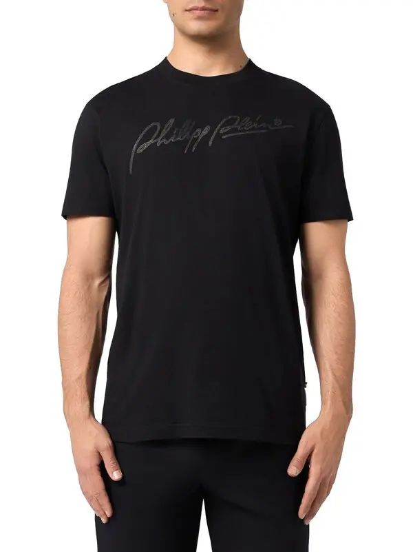 Philipp Plein Contrast Logo Crewneck Cotton T-shirt - Black