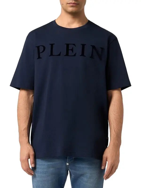 Philipp Plein Tone-on-tone Logo Short-sleeved Cotton T-shirt - Blue