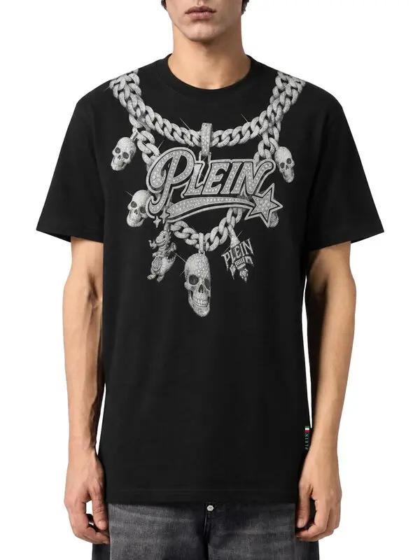 Philipp Plein Cotton T-shirt With Skull Print And Hexagon Logo - Black