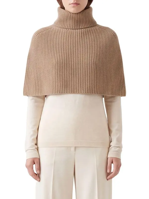 SA SU PHI Ribbed High-neck Collar In Pure Cashmere - Beige
