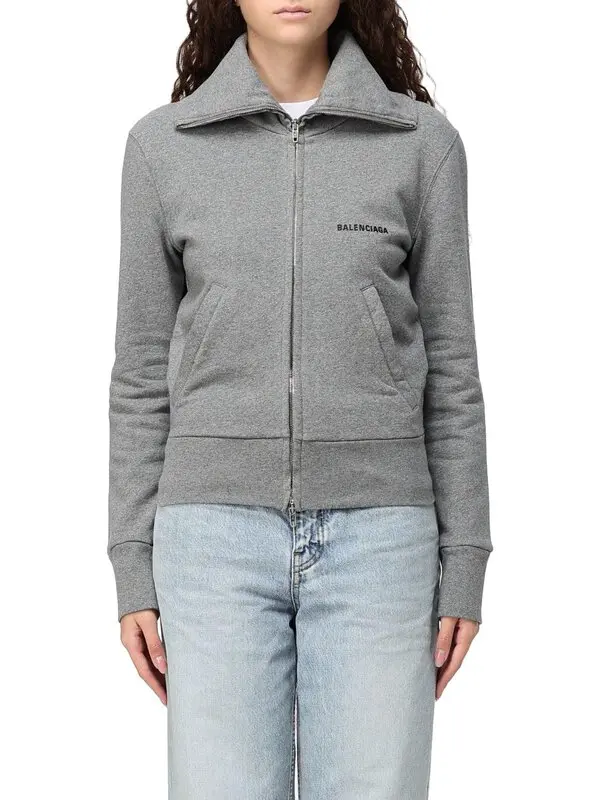 Balenciaga Slim-fit Zipped Cotton Jumper With Sailor Collar And Logo - Grey
