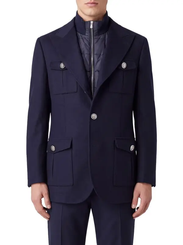 Brunello Cucinelli Single-breasted Short Coat In 100% Virgin Wool With Peak Lapels - Navy