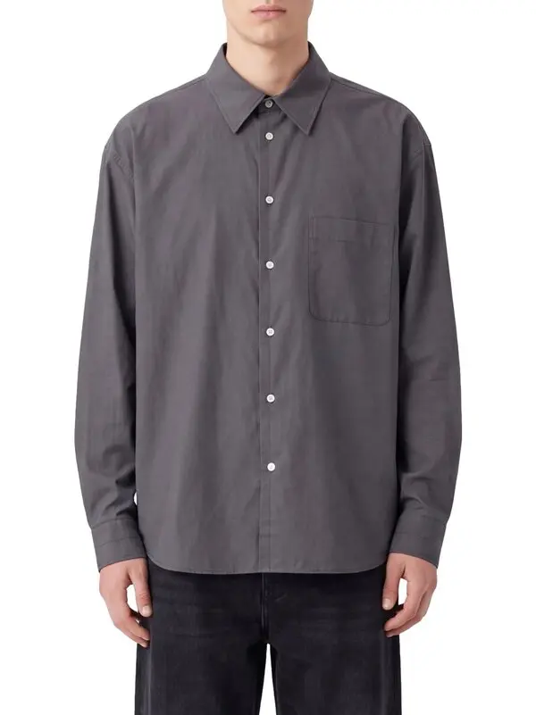 LEMAIRE Relaxed Fit Cotton And Silk Shirt With French Collar - Grey