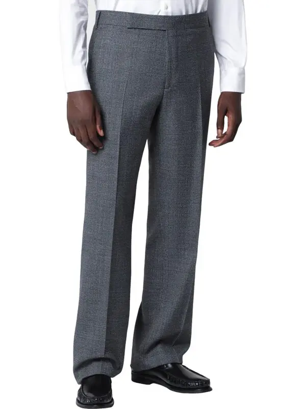 LARDINI Prince Of Wales Wool Wide-leg Tailored Trousers - Grey