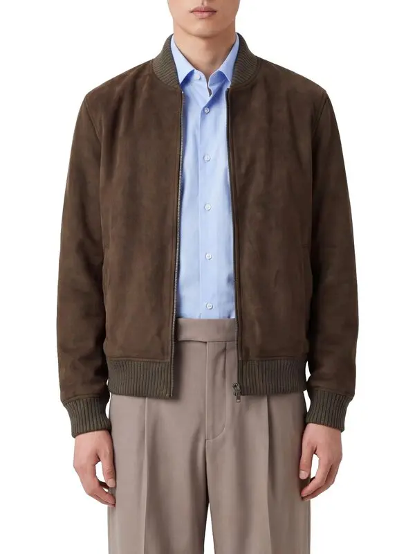Herno Suede-effect Synthetic Leather Bomber Jacket With Ribbed Collar - Dark
