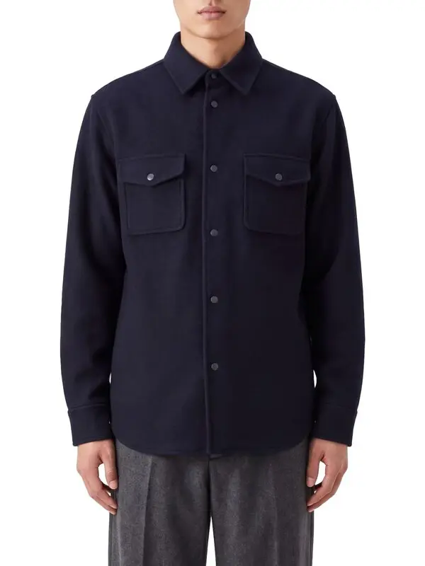 Aspesi Pure Wool Overshirt With Classic Collar And Patch Pockets - Blue