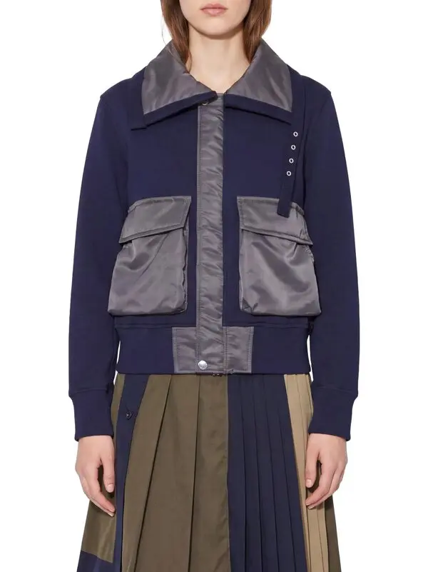 Sacai Nylon And Cotton Bomber Jacket With Sailor Collar And Elasticated Hem - Blue